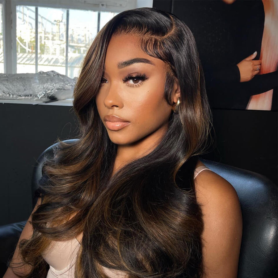 Highlight Body Wave Lace Front Wig Brown Human Hair Glueless HD Lace Wig