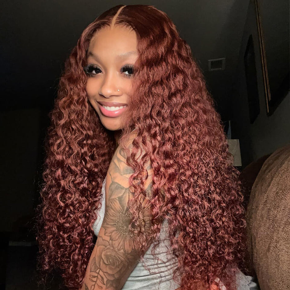 #33B Reddish Brown Color Deep Wave Lace Front Wig – worldnewhair