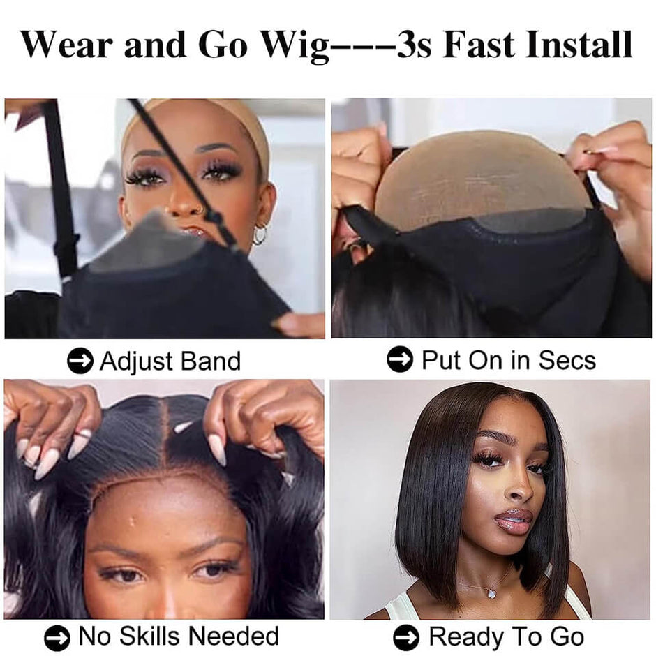 Wear And Go 5x5 Lace Closure wig Glueless HD Straight Bob wig Pre Cut ...