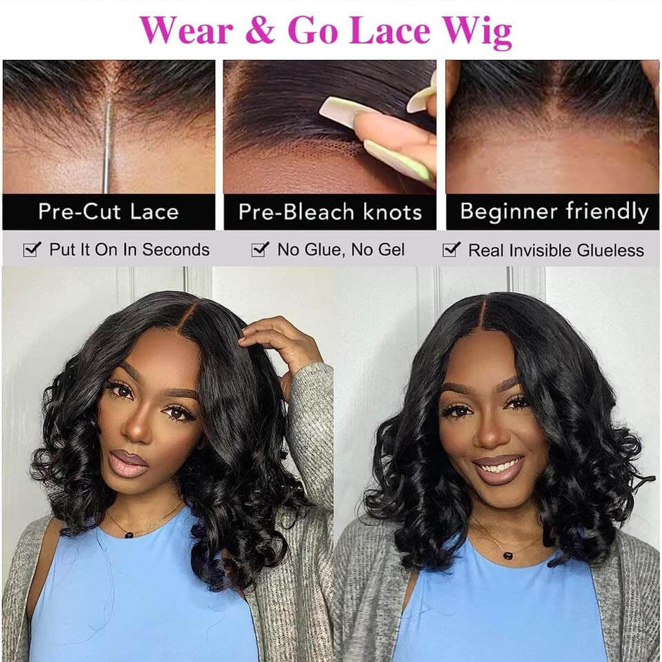 Wear Go Glueless Body Wave Bob Wig Pre Cut Human Hair HD Lace Closure ...