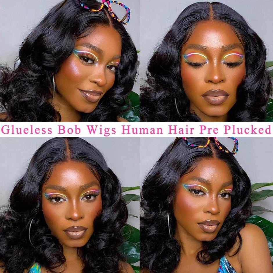 Wear Go Glueless Body Wave Bob Wig Pre Cut Human Hair HD Lace Closure ...