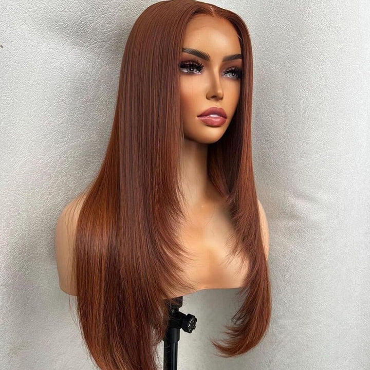 Layered Cut Reddish Brown Straight Pre Plucked HD Lace Front Wigs ...