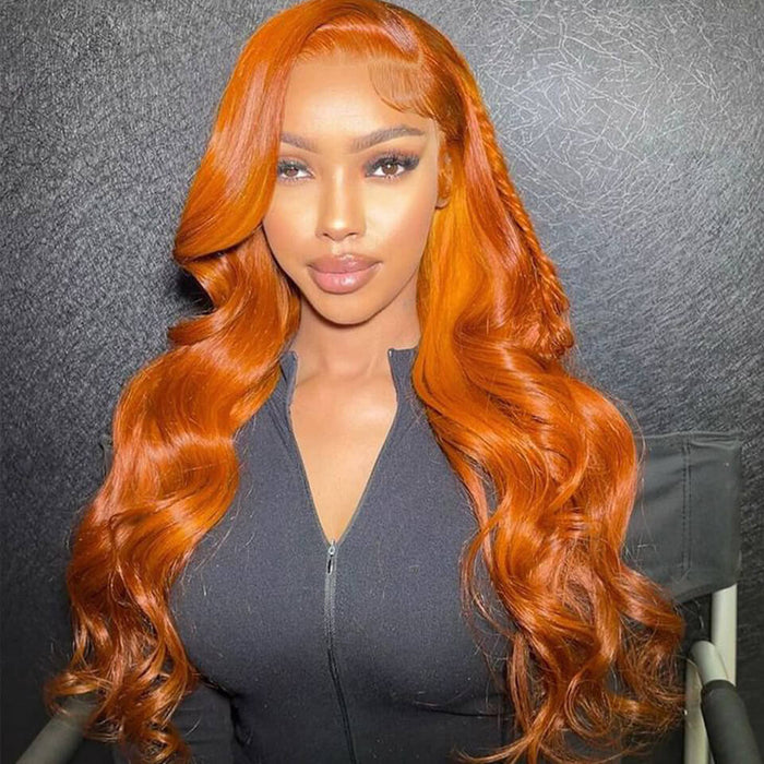 Orange Ginger Body Wave Lace Front Wigs Pre Plucked HD Human Hair Wig