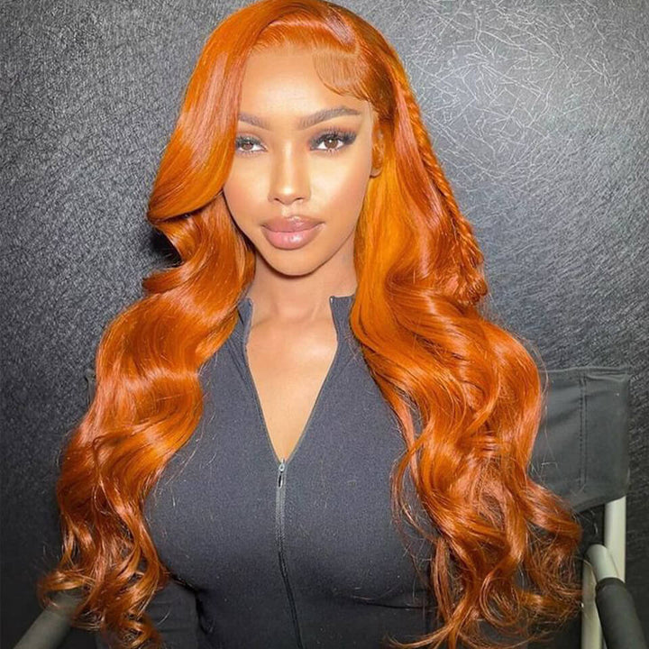 Orange Ginger Body Wave Lace Front Wigs Pre Plucked HD Human Hair Wig ...