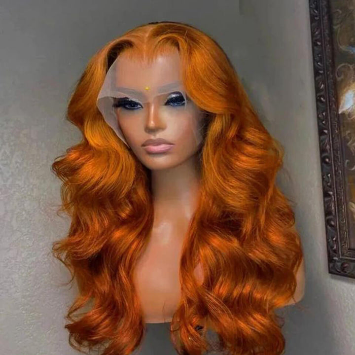 Orange Ginger Body Wave Lace Front Wigs Pre Plucked HD Human Hair Wig ...