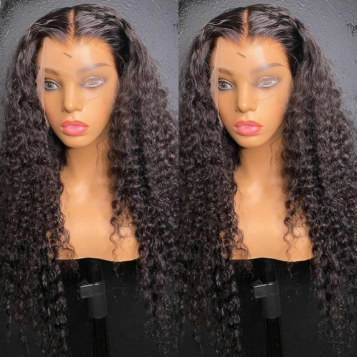 Deep Curly Long Wigs Human Hair Lace Front Wigs pre plucked HD Lace Wig ...