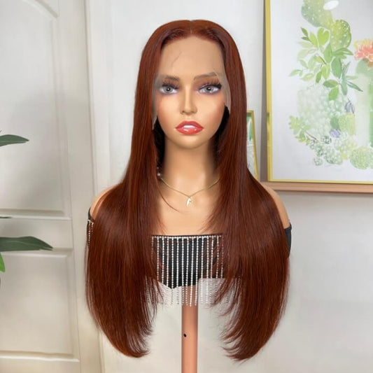 Layered Cut Reddish Brown Straight Pre Plucked HD Lace Front Wigs ...
